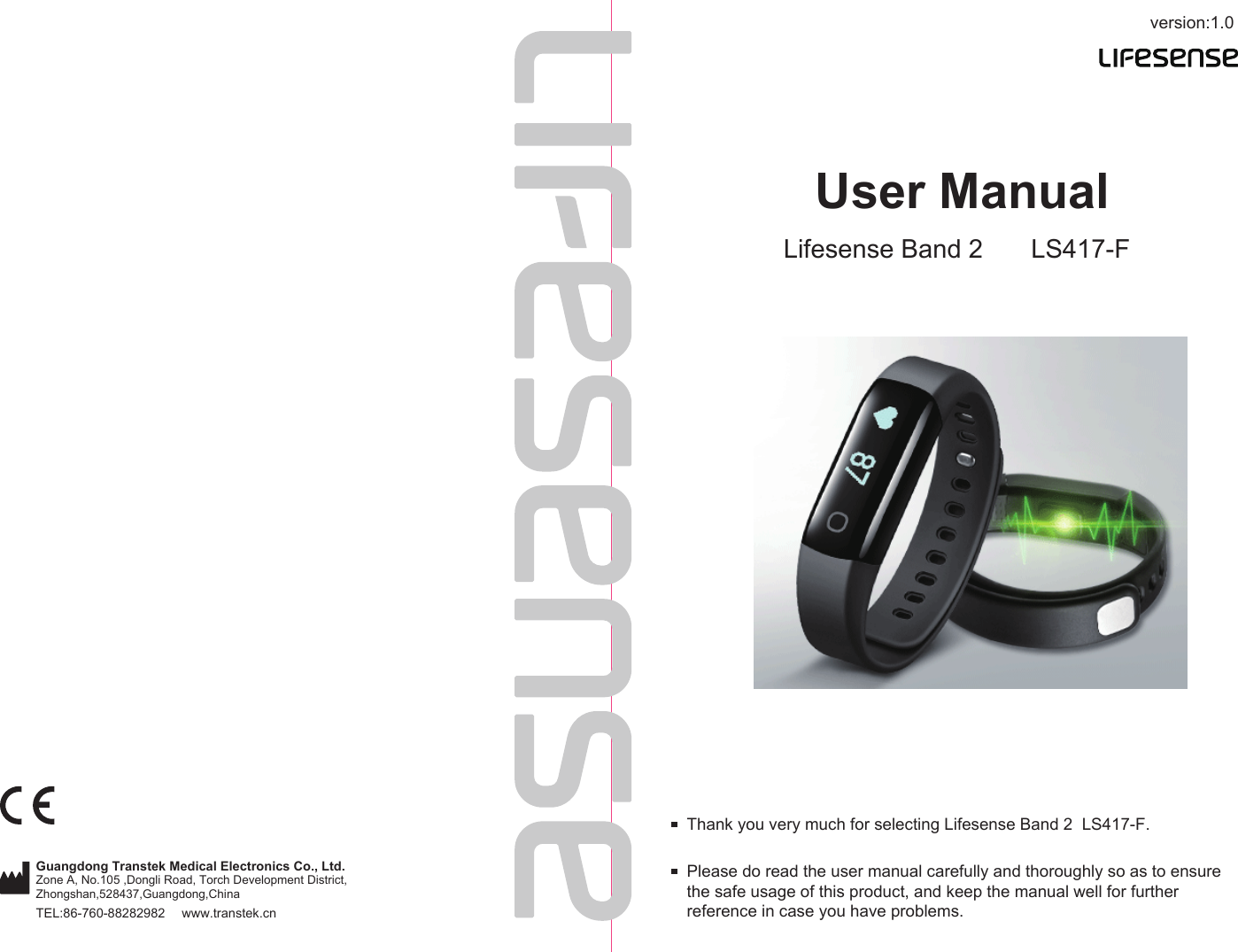 Transtek Medical Electronics LS417-F01 Lifesense Band 2, Lifesense Band ...