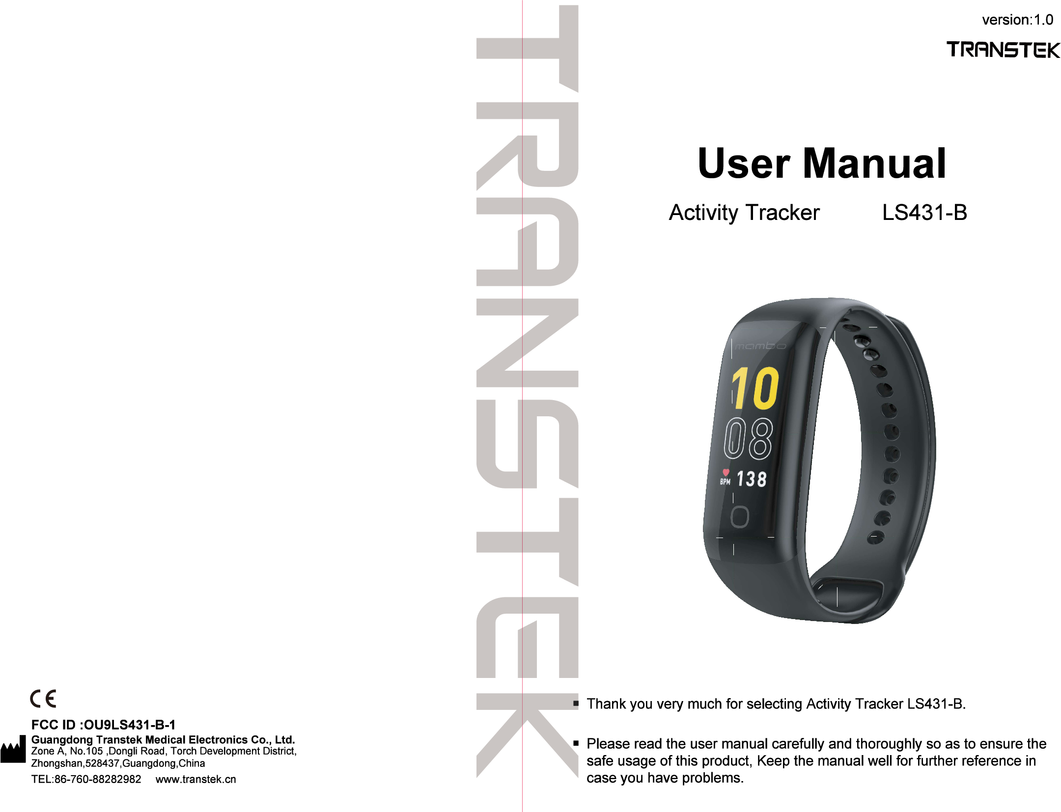 Transtek Medical Electronics LS431-B-1 Activity Tracker User Manual 4