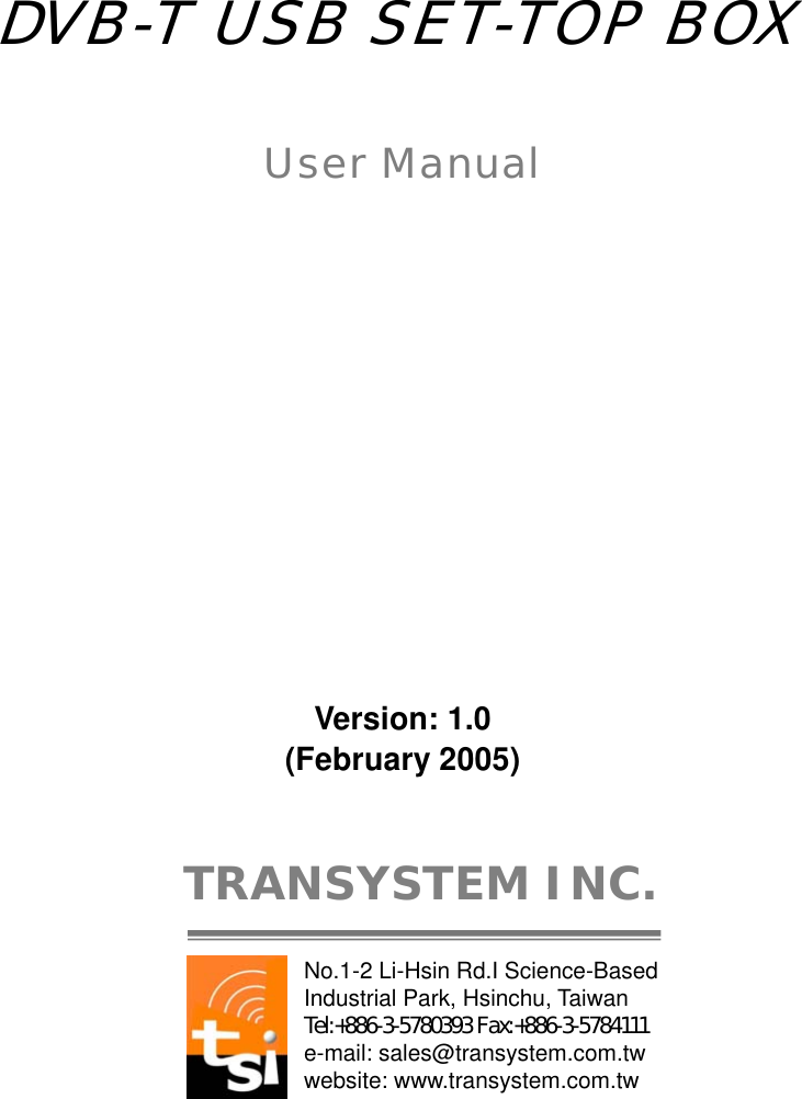 Transystem Dvb T Users Manual User