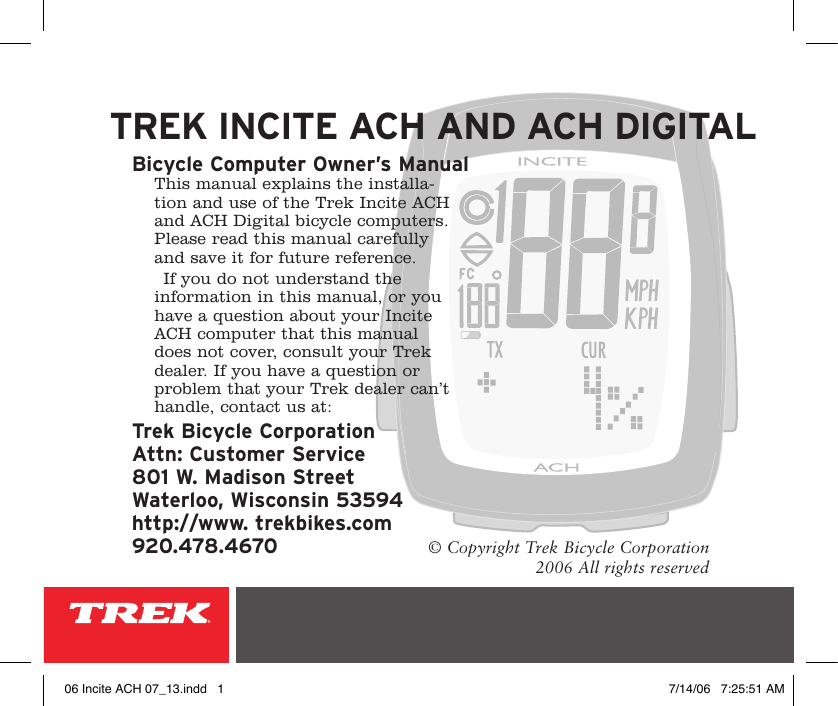 Trek Bicycle Computer Users Manual