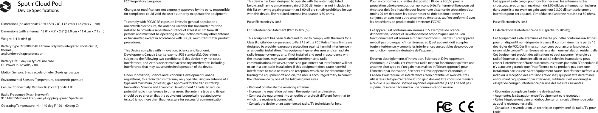 Triax Technologies CP01 Spot-r Cloud Pod User Manual FCC Cloud