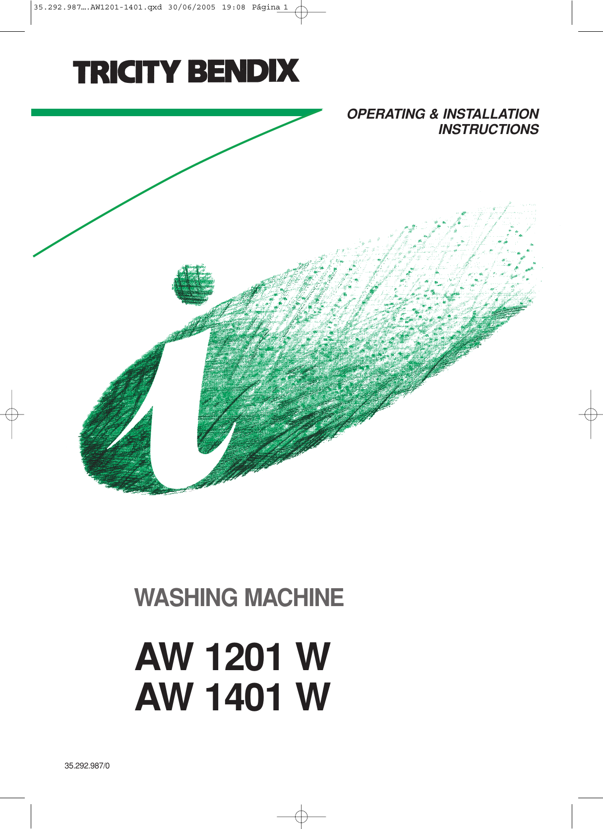 Tricity Bendix Aw 1201 Users Manual 35.292.987É.AW1201 1401