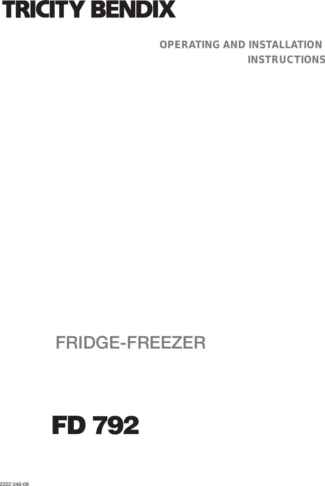 Tricity Bendix Fd 792 Users Manual 046 08 Tot