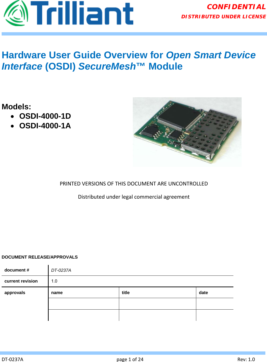 Trilliant Networks OSDI4W1 IEEE 802.15.4 Transceiver Module User Manual