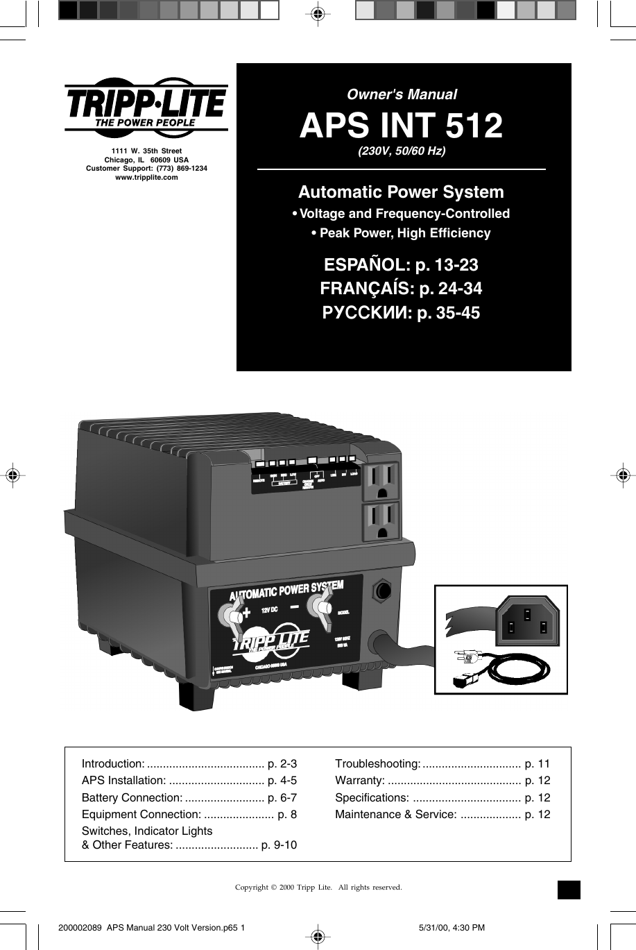 Tripp Lite Aps Int 512 Users Manual 200002089 230 Volt Version.p65
