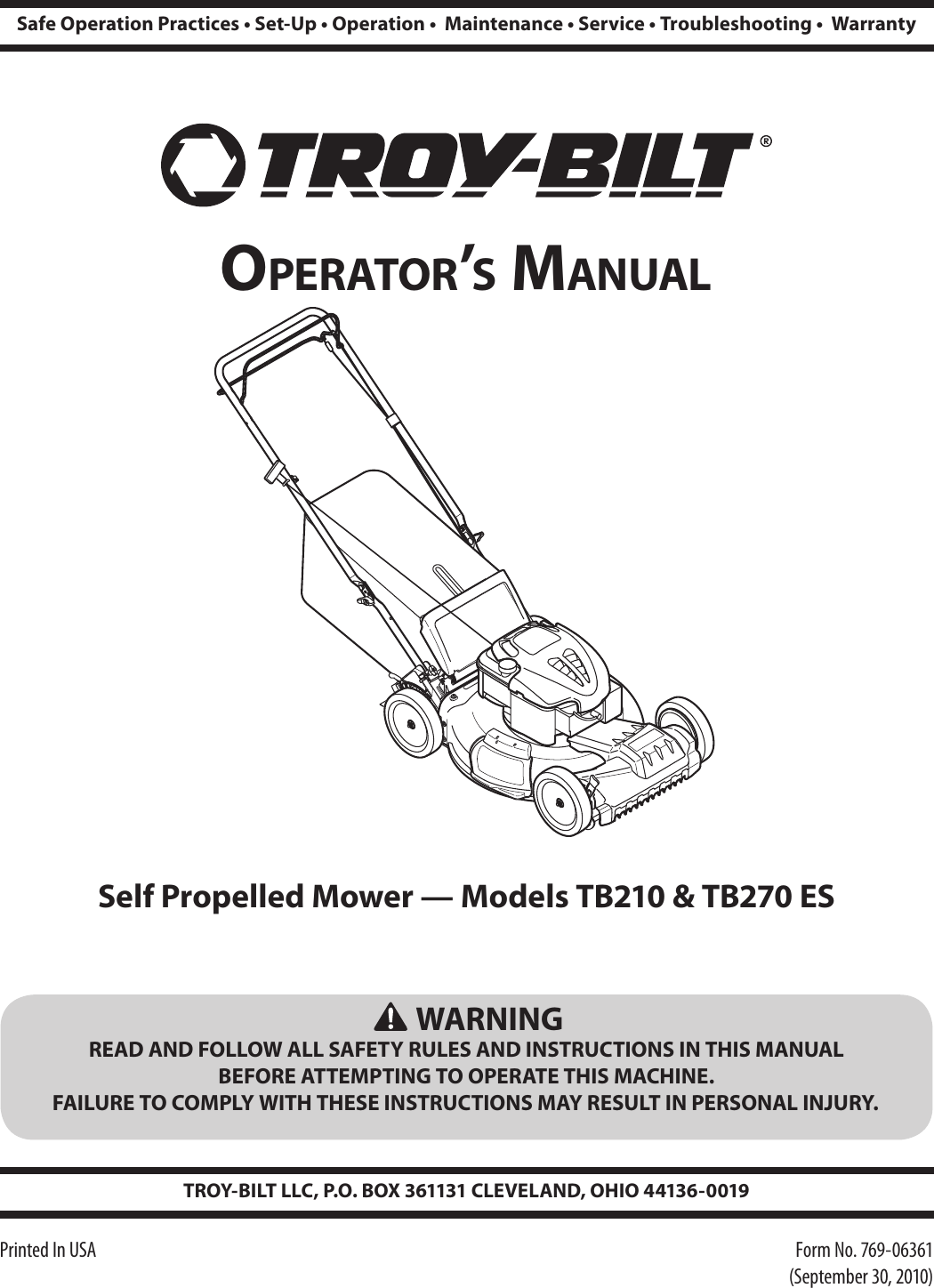 Troy Bilt Tb210 Users Manual