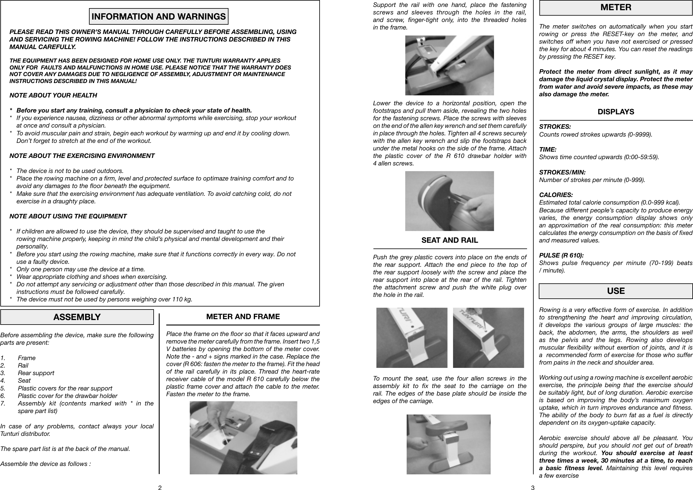 Tunturi Continuous Rowing Machine R 606 Users Manual
