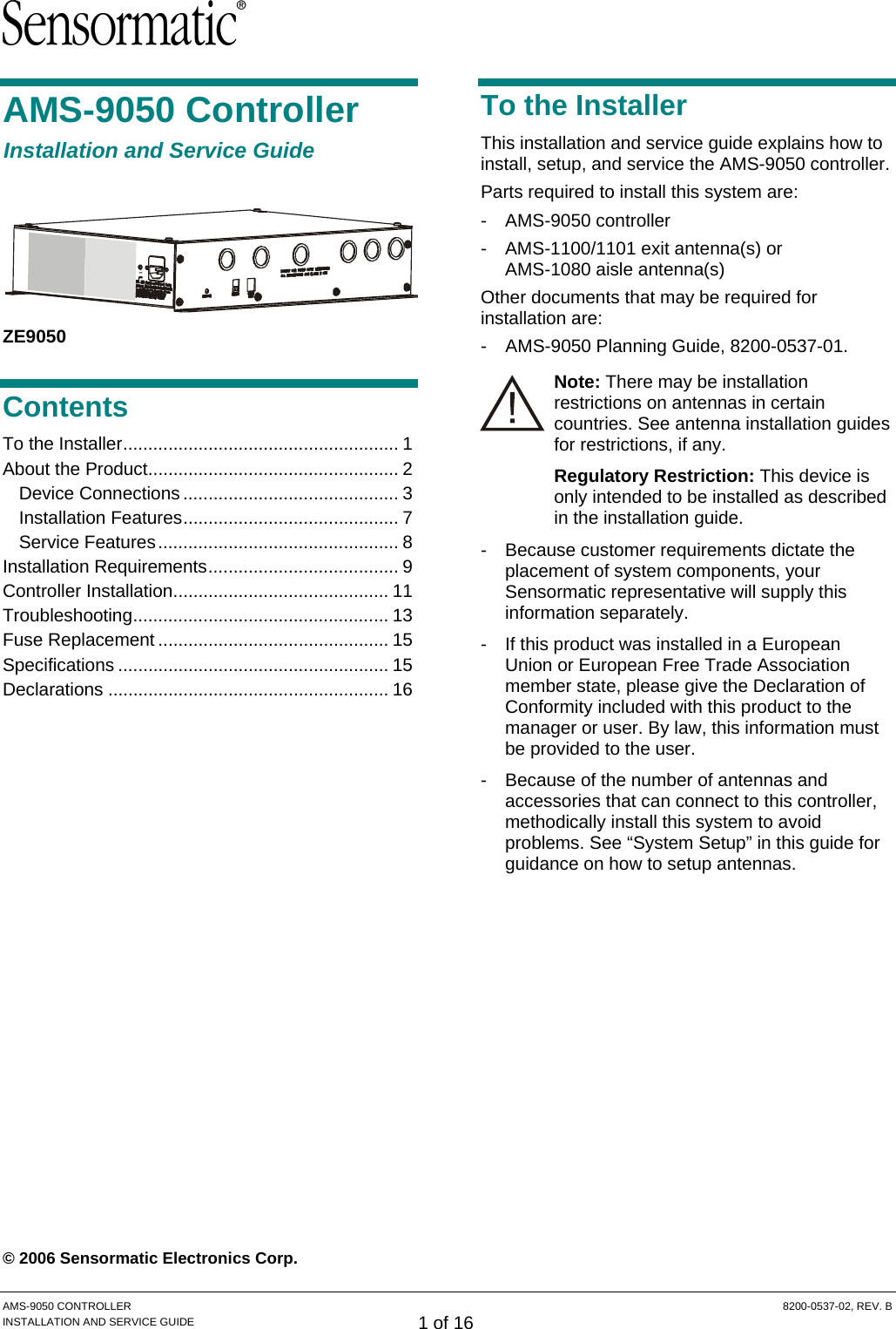 Tyco Safety Sensormatic AMS9050 Anti-Pilferage Device User Manual users ...