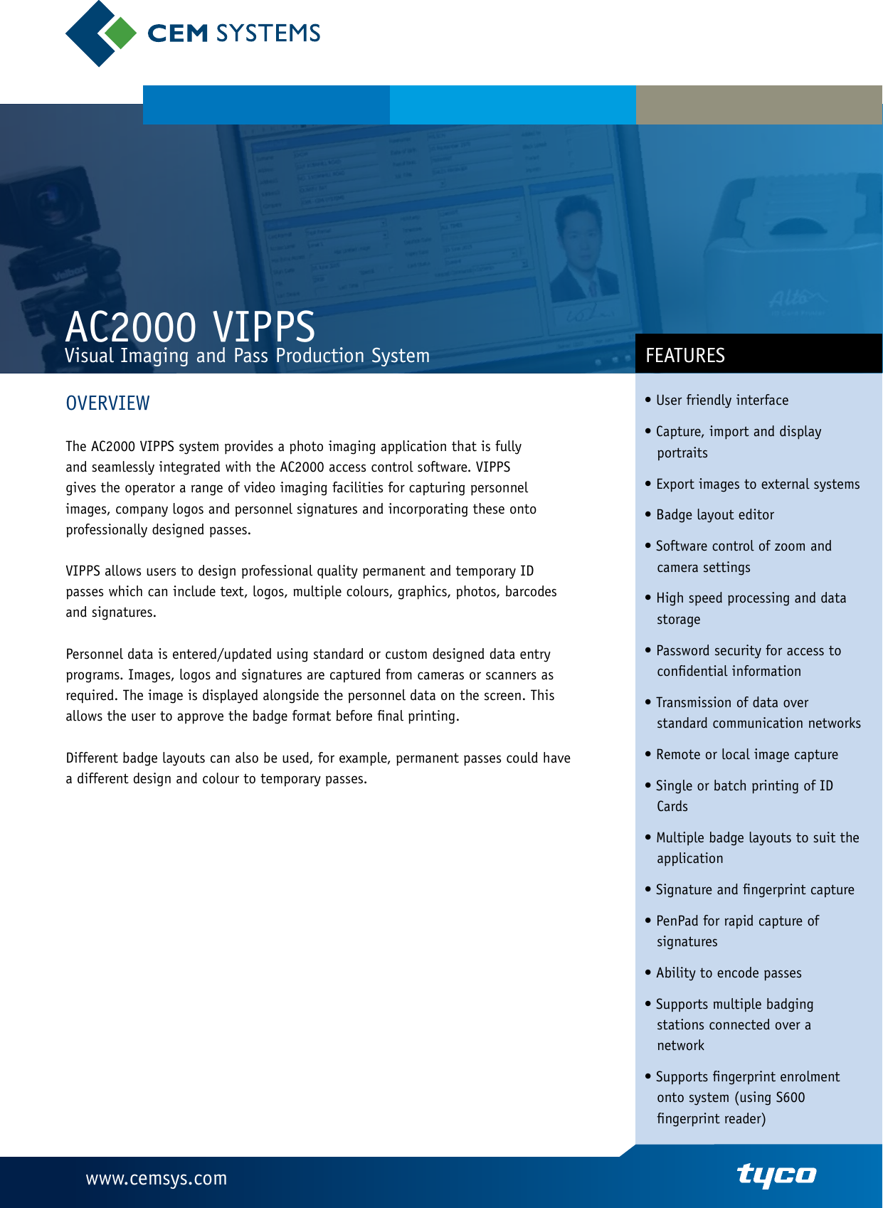 Tyco Visual Imaging And Pass Production System Ac2000 Vipps Users Manual