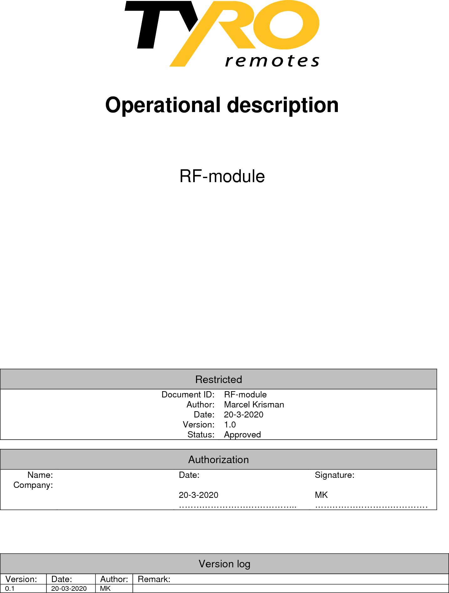 Tyro RXTX-02 RF module 915 MHZ User Manual Operational description