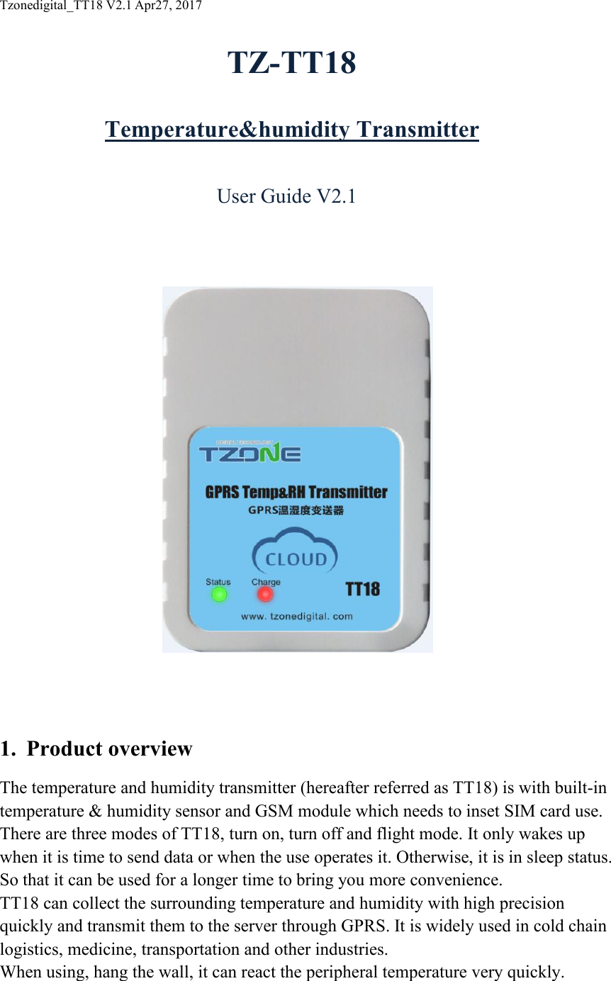 Tzone Digital Technology TZ-TT18 Temperature&humidity; Transmitter User ...