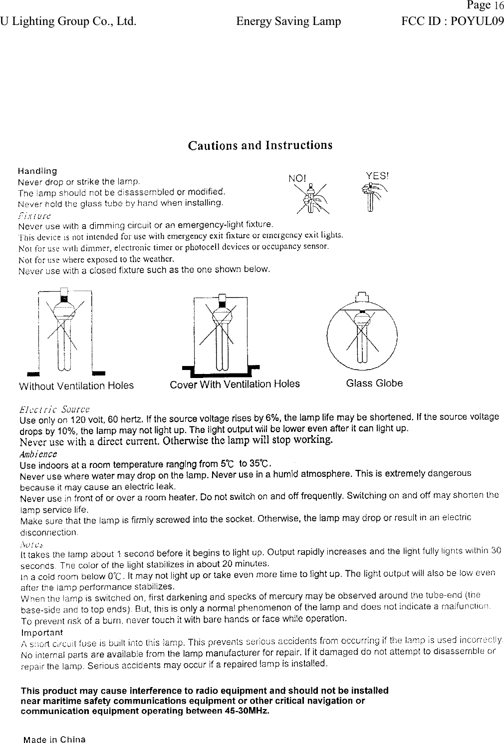 U Lighting Group UL09 Energy Saving Lamp User Manual users manual