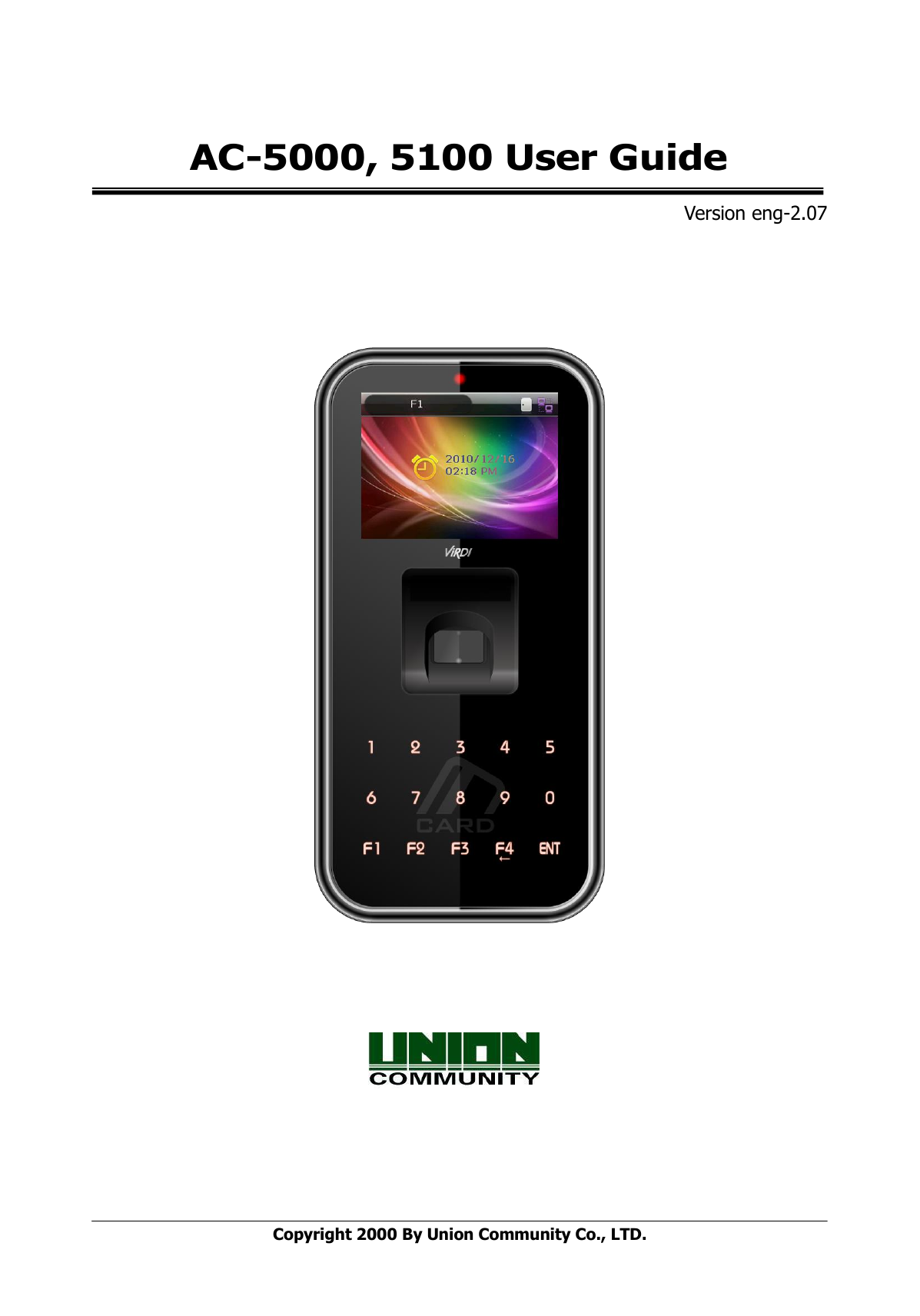 UNION COMMUNITY AC-5100 Access controller User Manual AC5000 UserGuide 1 03