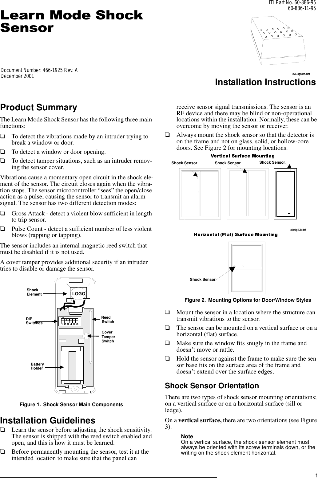 UTC Fire and Security Americas 802A-SHOCK Shock Sensor User Manual