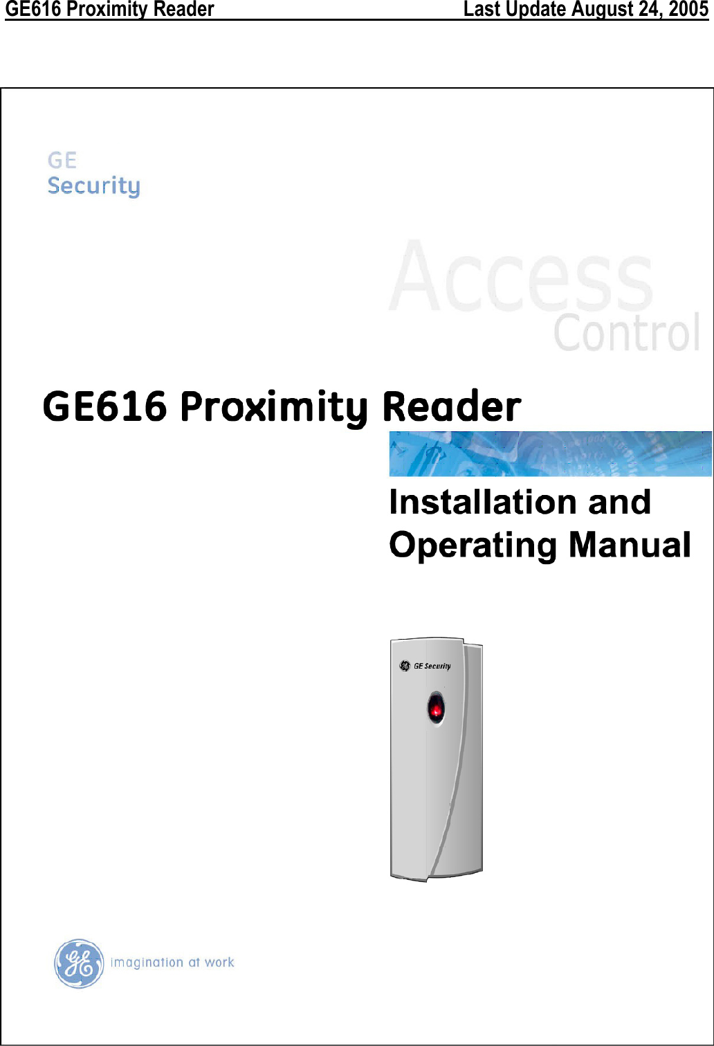 UTC Fire and Security Americas GE616 Proximity Reader User Manual