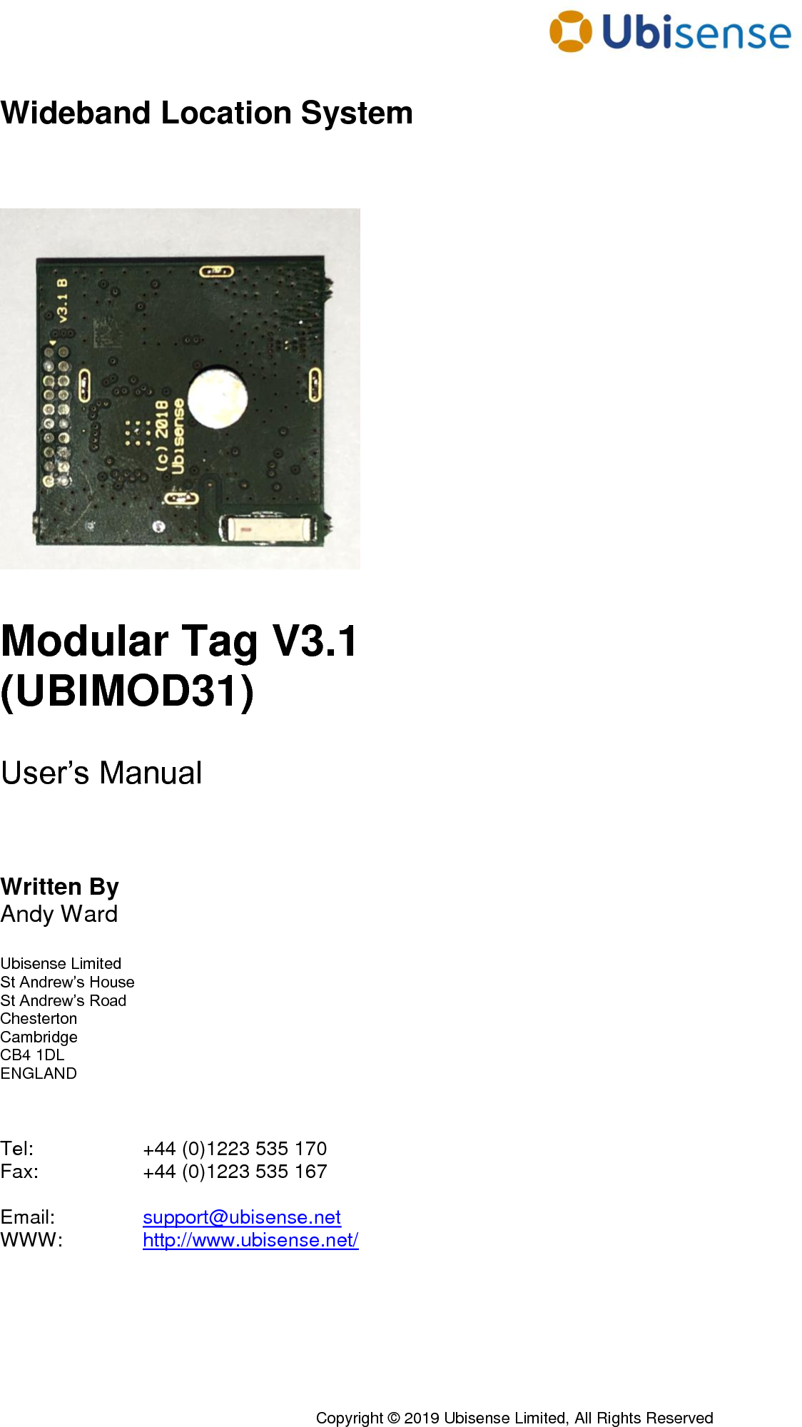 Ubisense America MOD31 Location Tracking Tag User Manual Intrinsically ...