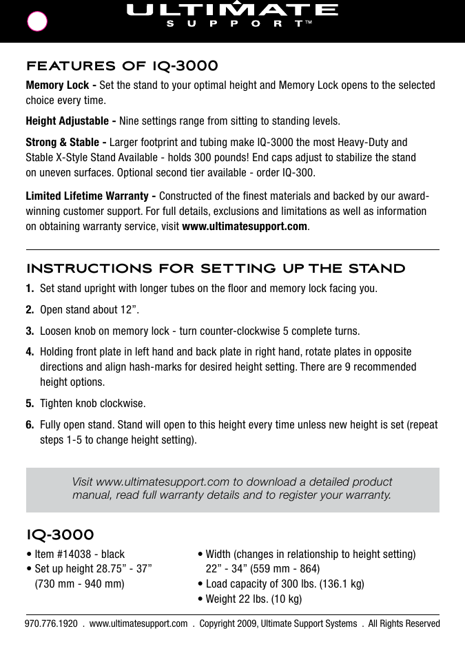 Ultimate Support Systems Water Dispenser Iq 3000 Users Manual