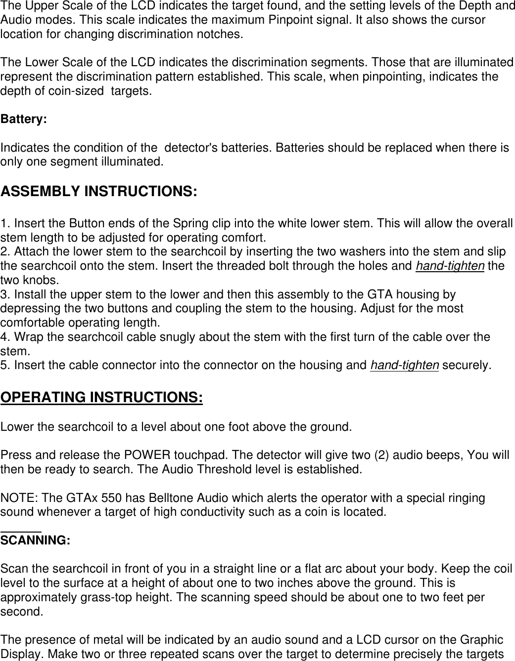 Ultra Electronics Gta 500 Users Manual OPERATING INSTRUCTIONS
