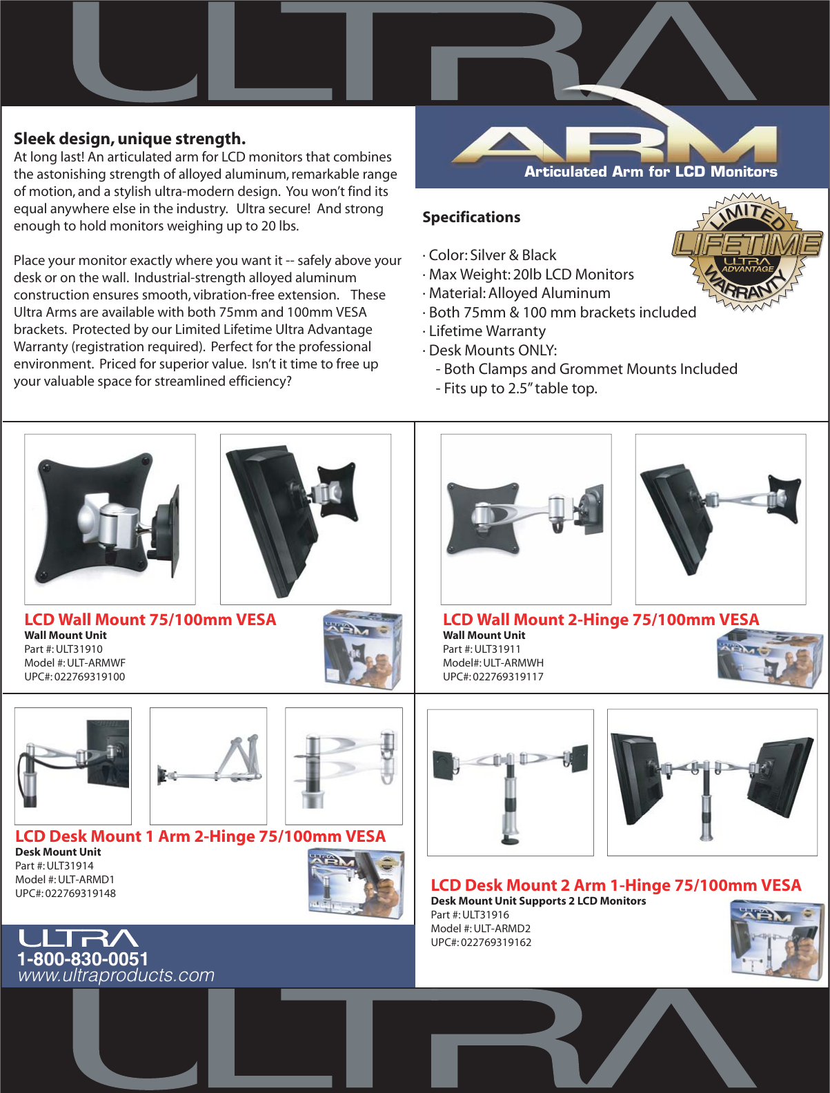 Ultra Products Arm Ult31911 Users Manual LCD Arms