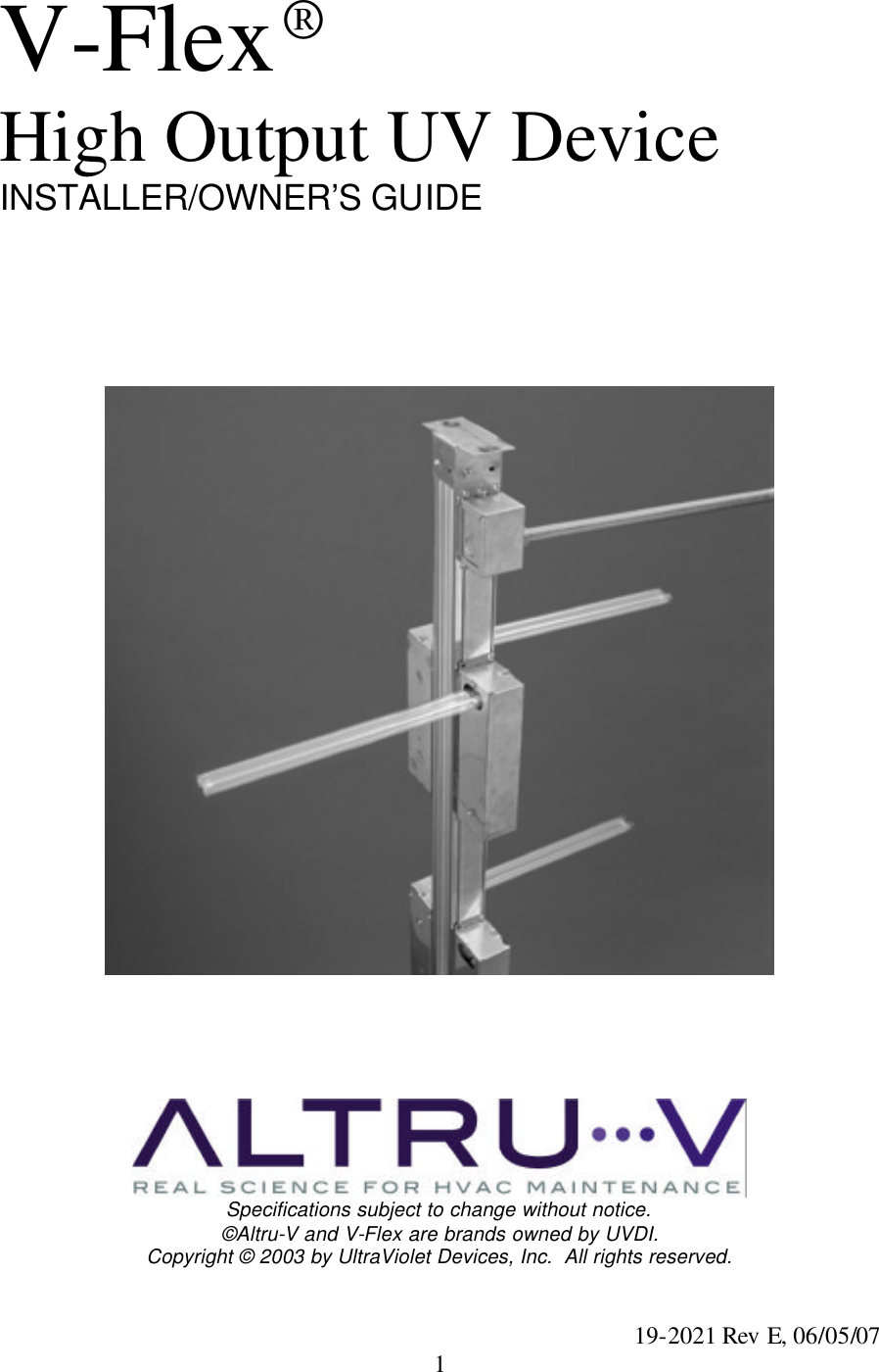 Ultraviolet Devices High Output Uv Device V Flex Users Manual I&I Rev. E