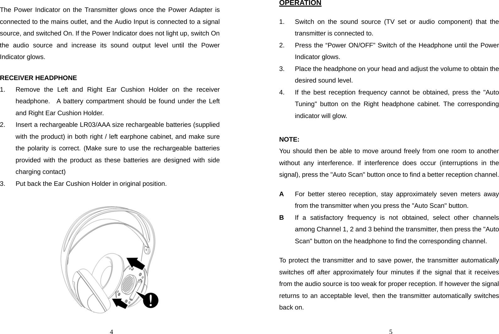 Uni Art Precise HP4892A 002R 900MHz Wireless Headphones User Manual Manual