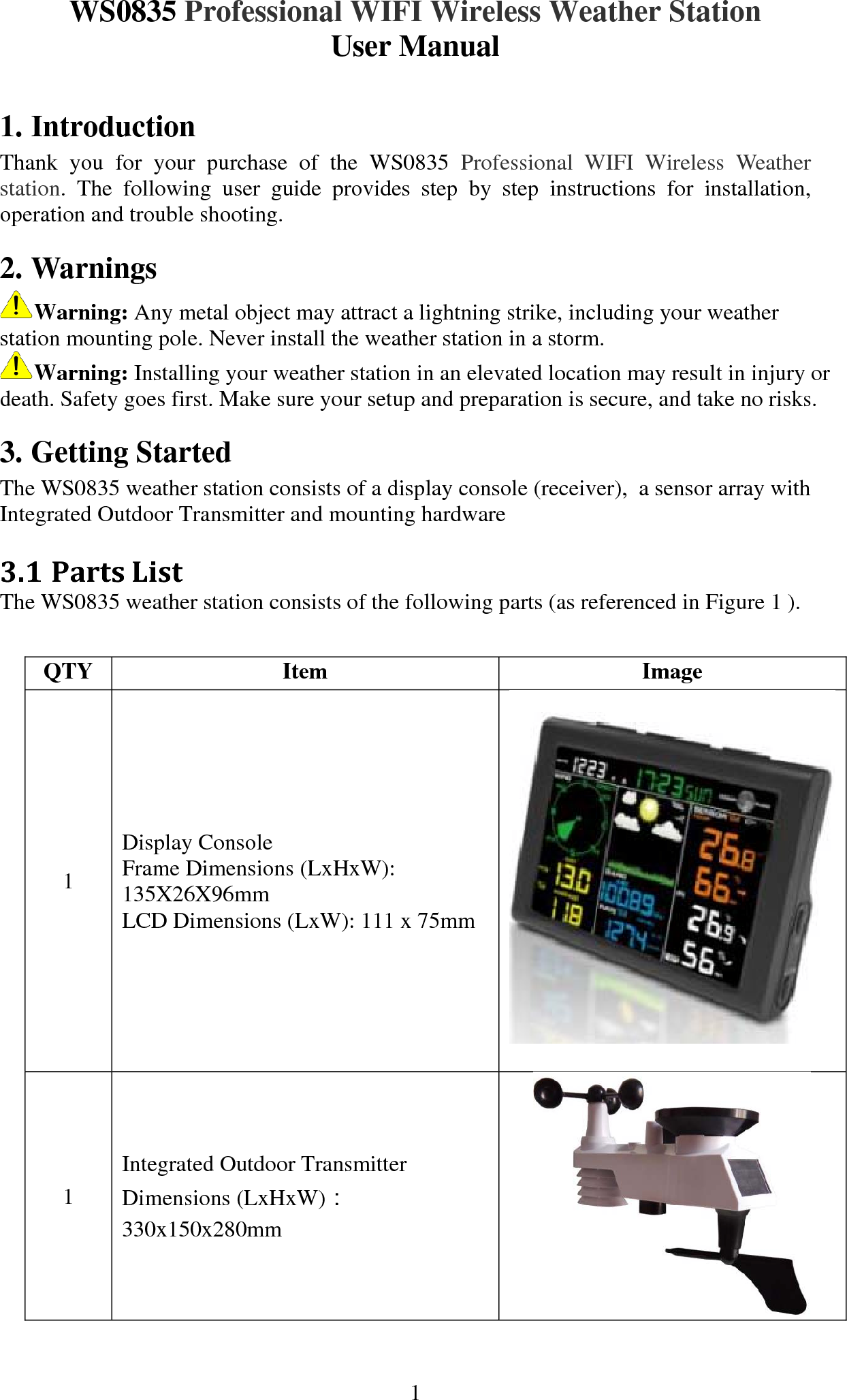 Unit Connection Technology WS0835 Weather Station User Manual WS0835 Manual