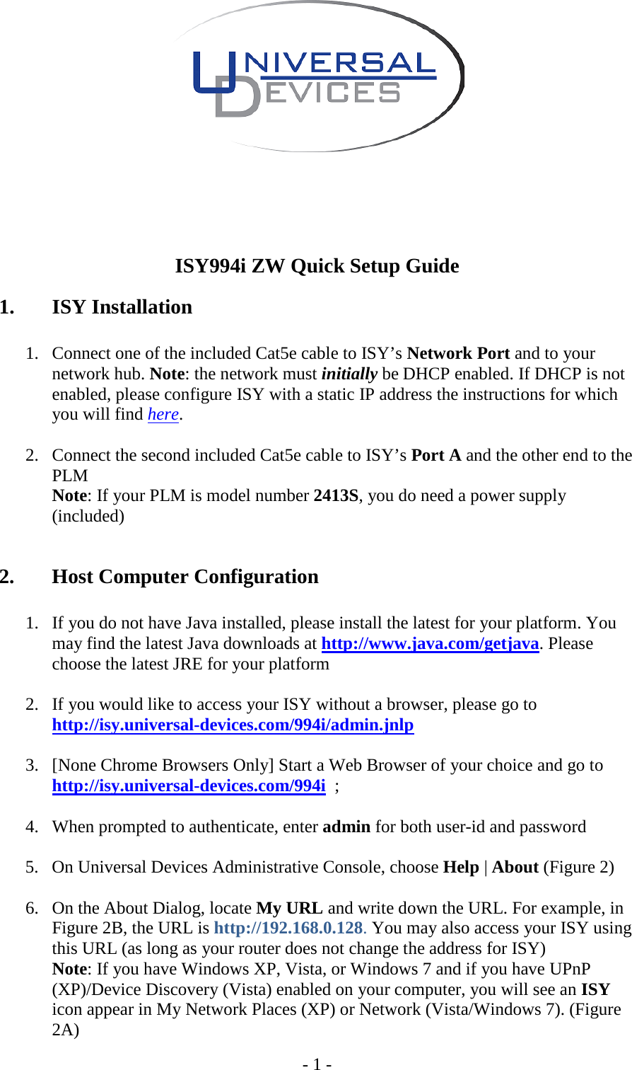Universal Devices ISY994 Z-Wave Automation Controller User Manual Users ...