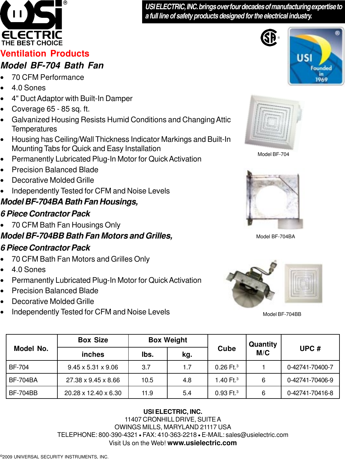 Universal Security Instruments Bf 704Bb Specification Sheet 15GFCI
