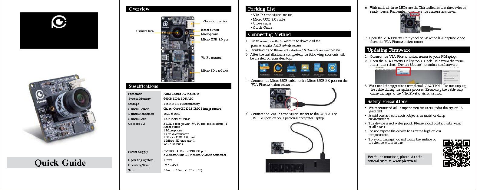 VIA TECHNOLOGIES VTS8787X VIA Pixetto Smart Camera User Manual