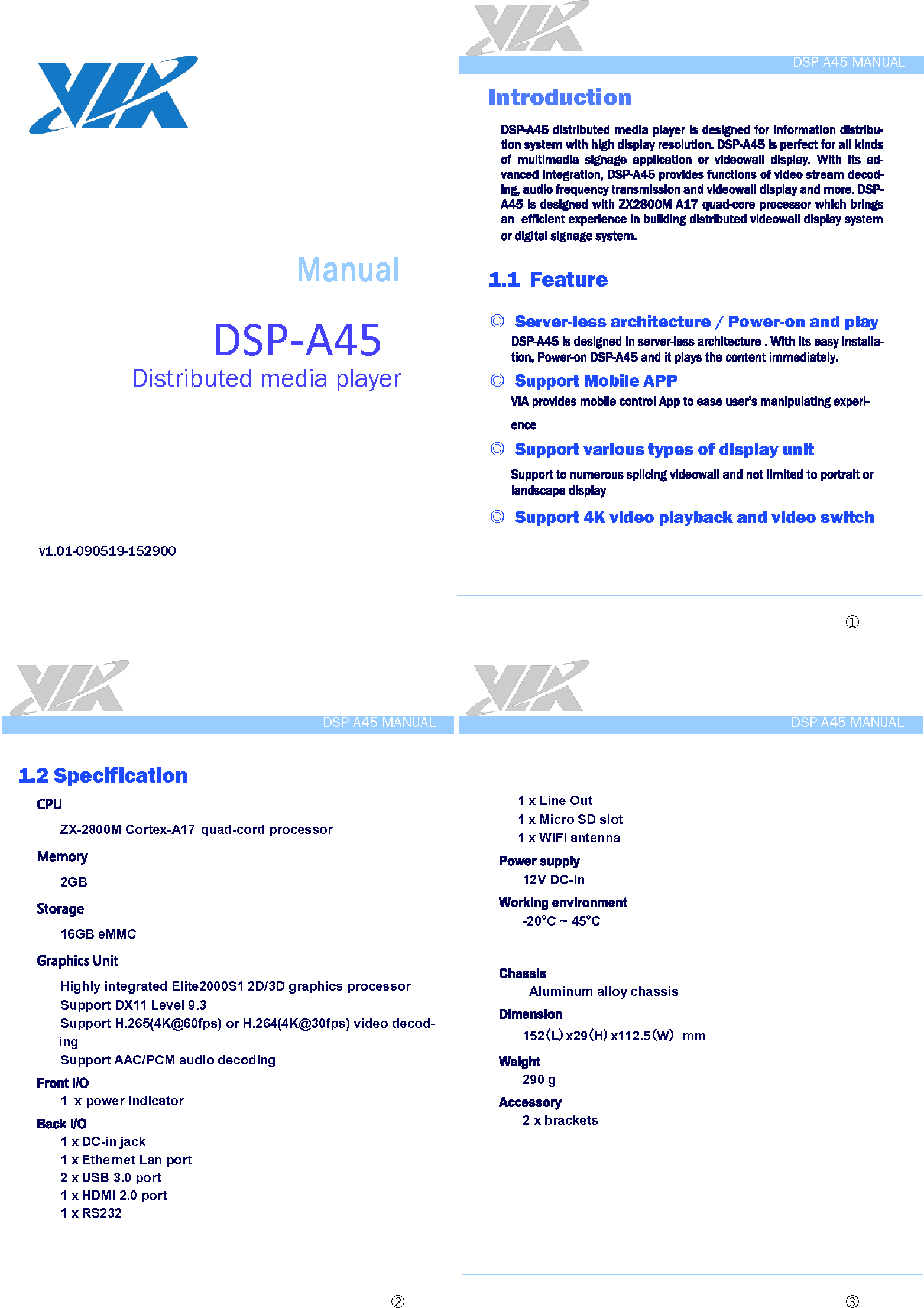 VIA TECHNOLOGIES DSP-A45 Distributed media player User Manual