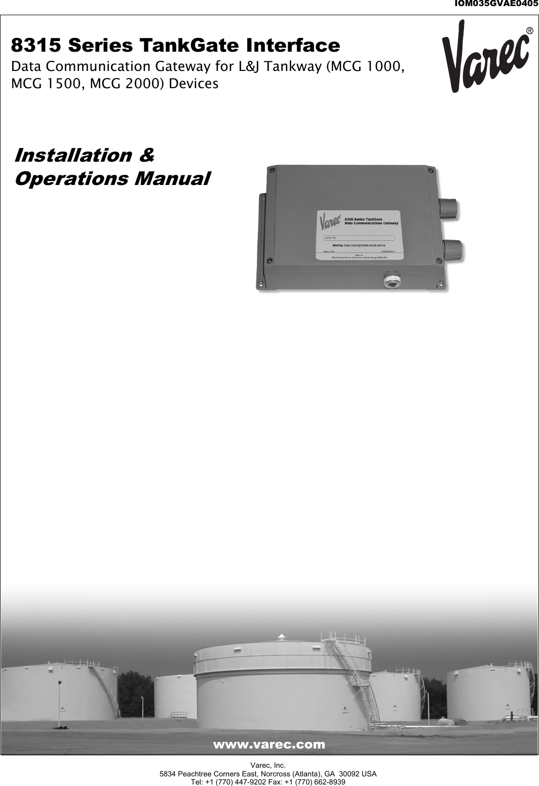 Varec Tankgate Interface 8315 Series Users Manual TGI Installation ...