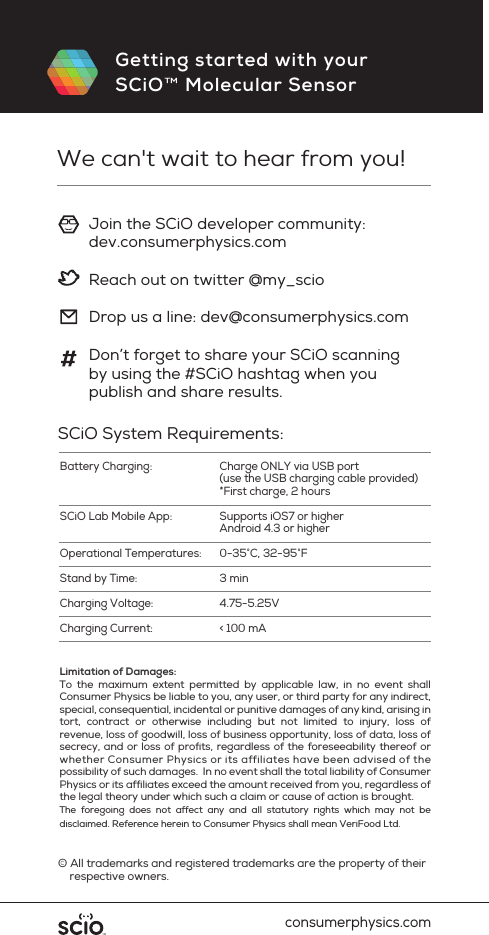 Verifood CP-SCM001 Spectrometer for SCiO Molecular Sensor Kit User Manual