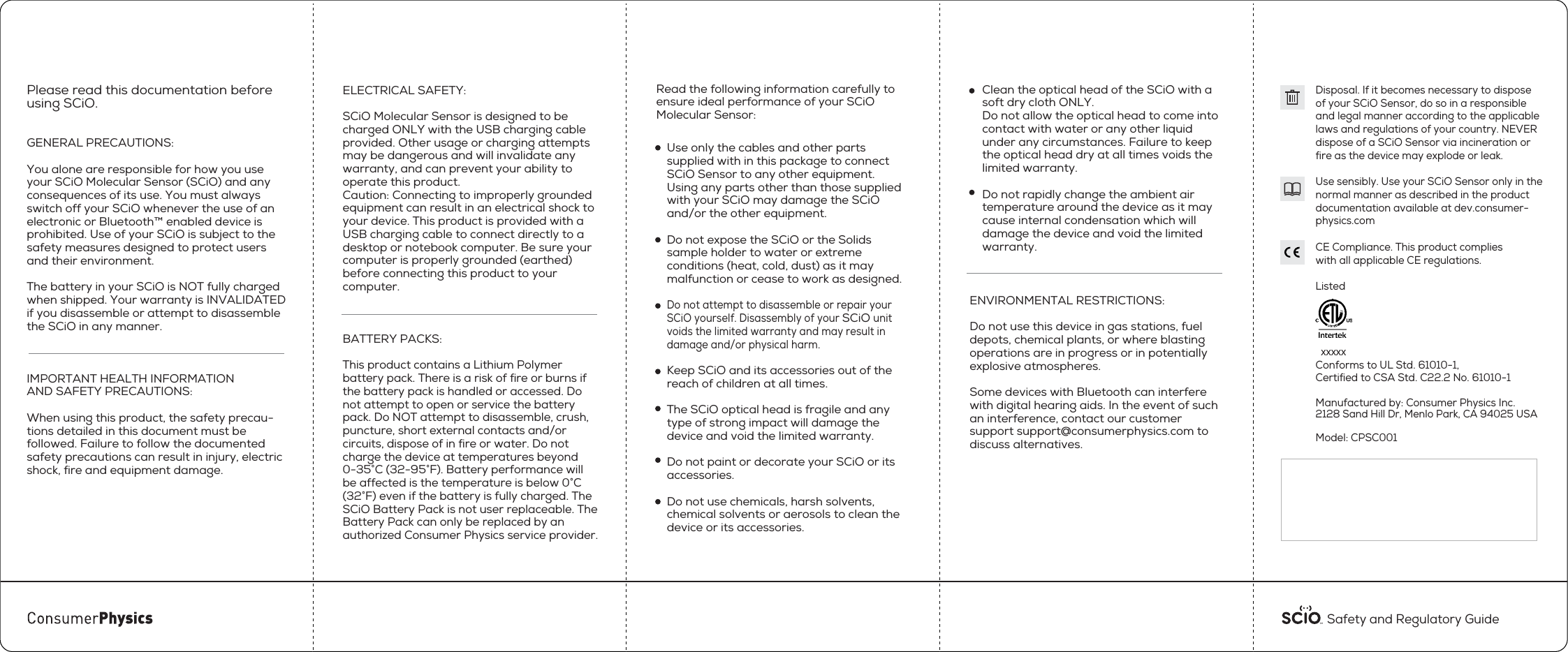 Verifood CP-SCM001 Spectrometer for SCiO Molecular Sensor Kit User Manual