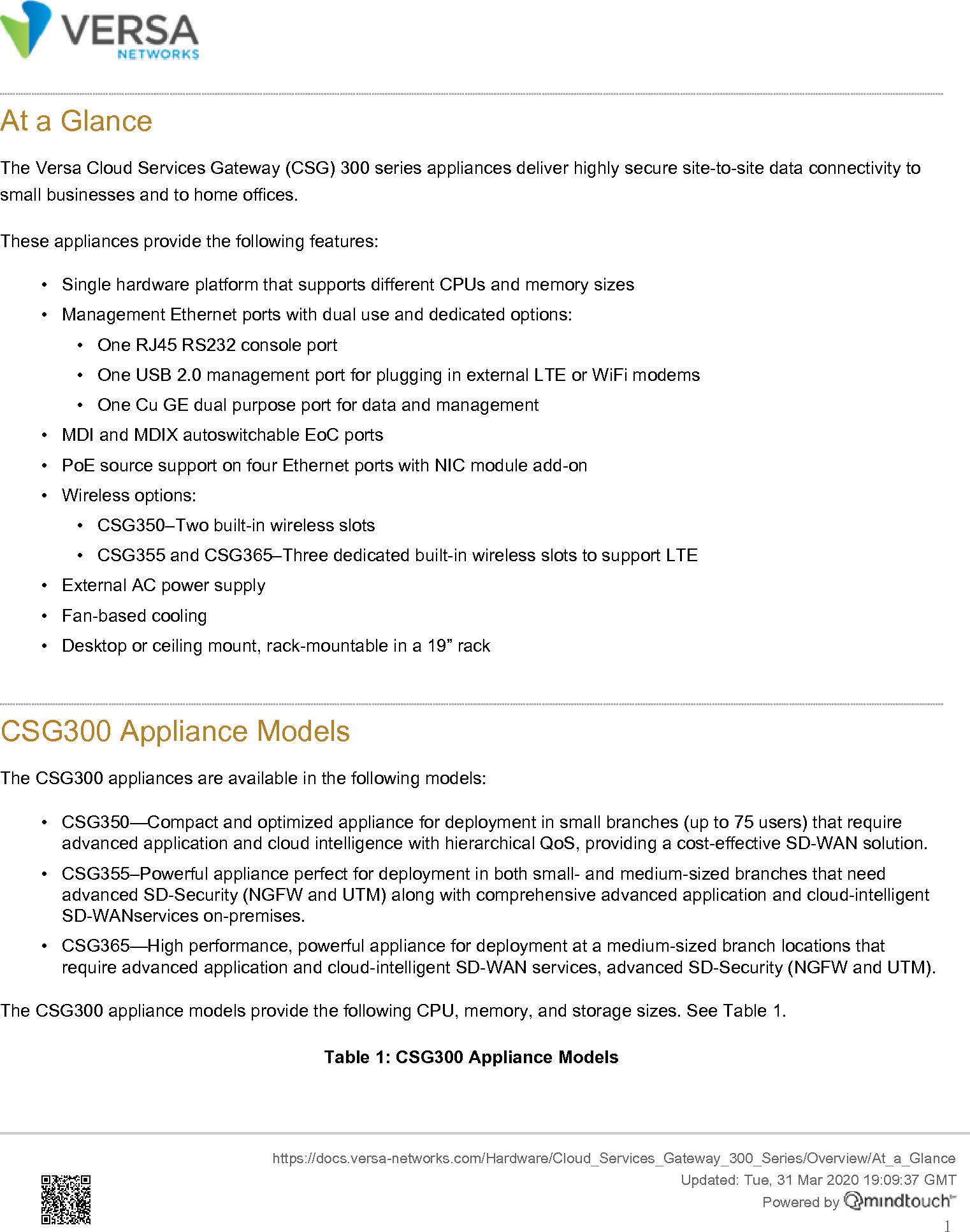 Versa Networks CSG350 Cloud Services Gateway User Manual