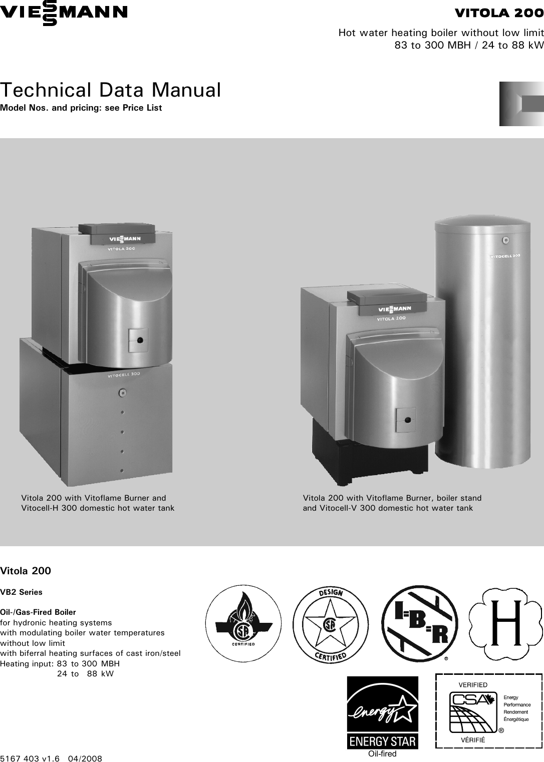 Viessmann Vitola 200 Technical Manual 5167 403 V1.6