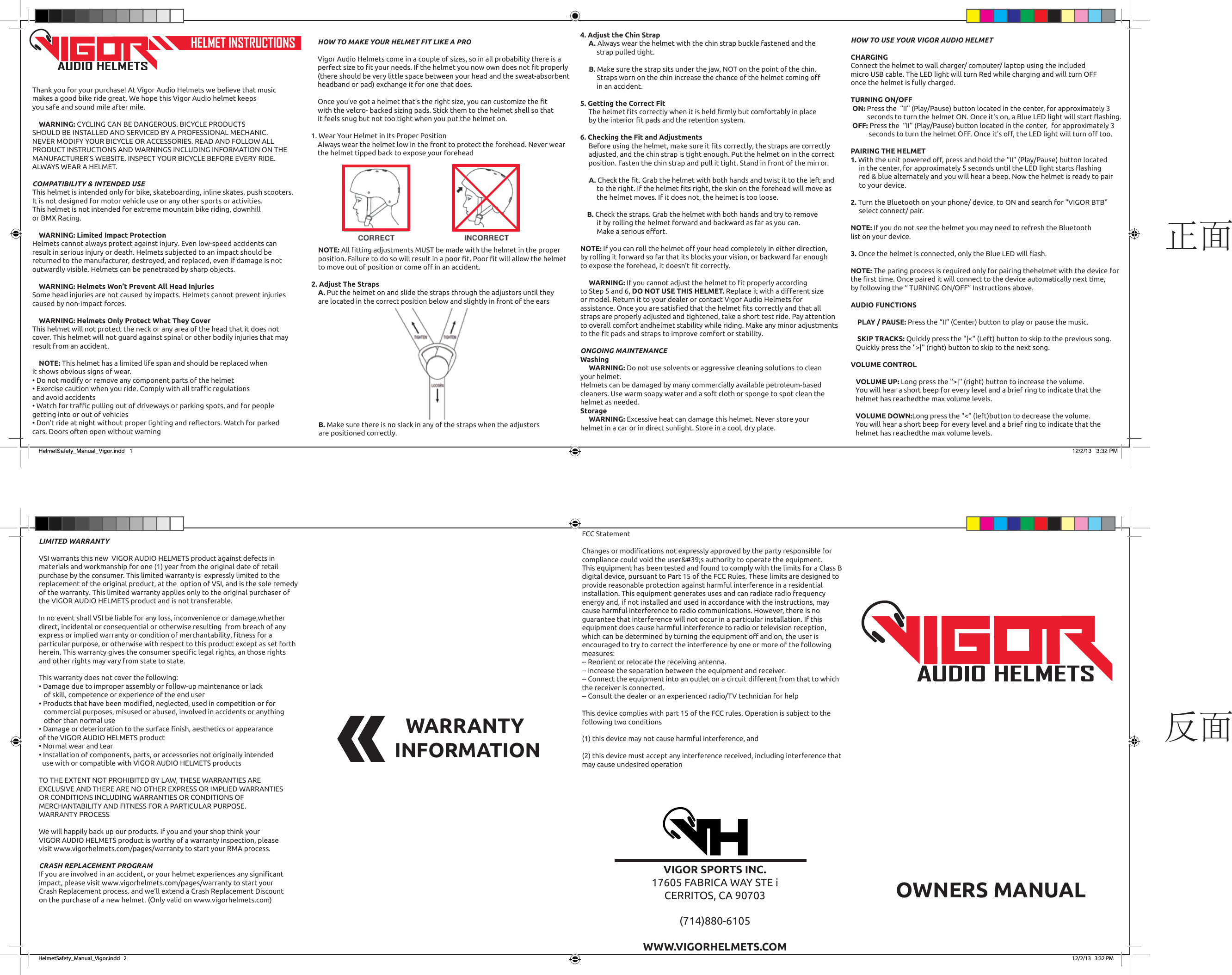 Vigor Sports BTB-01 Bluetooth Helmet Speaker User Manual vigor audio ...