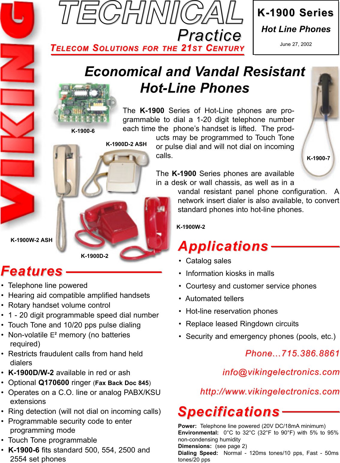Viking Telephone K 1900 Users Manual Series Technical Practice
