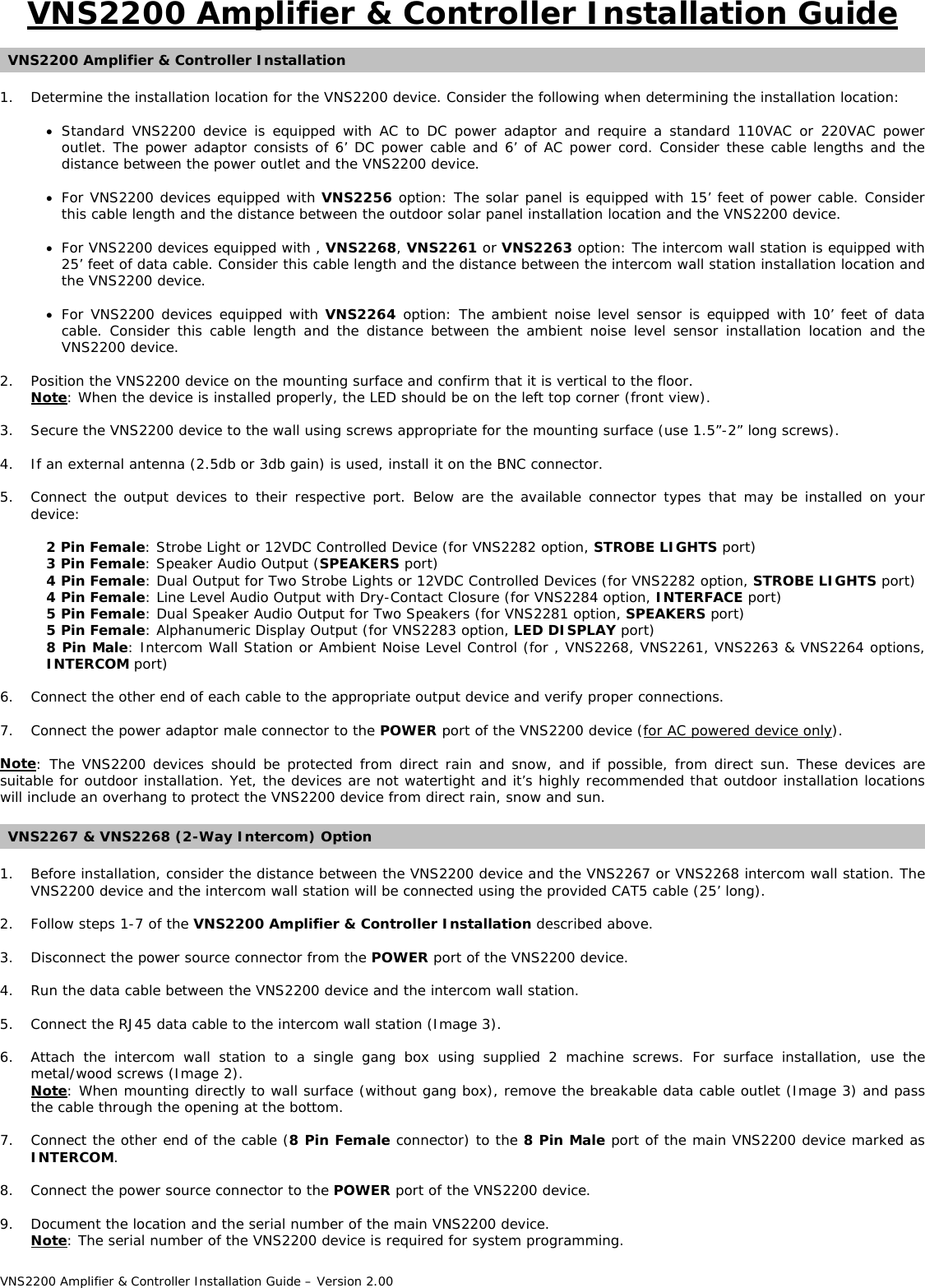 Visiplex VNS22XX Wireless Paging Controller User Manual VNS2200 Manual