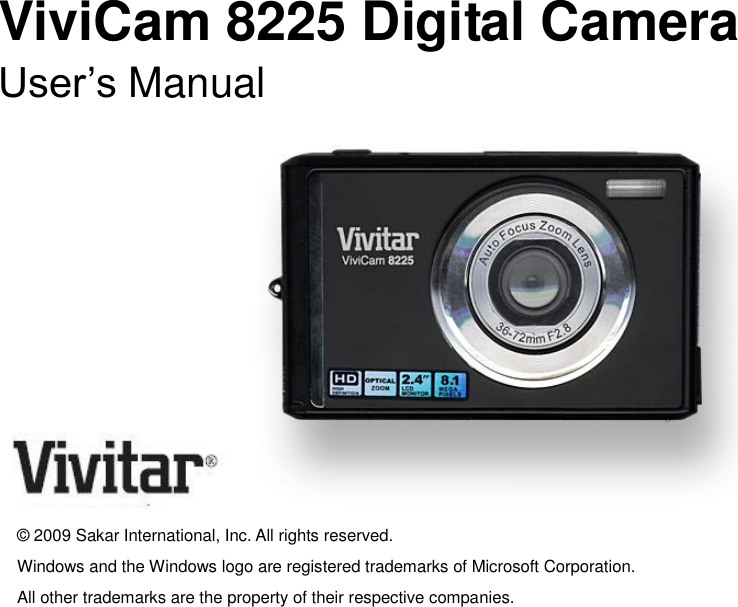 Vivitar Vivicam 8225 Users Manual