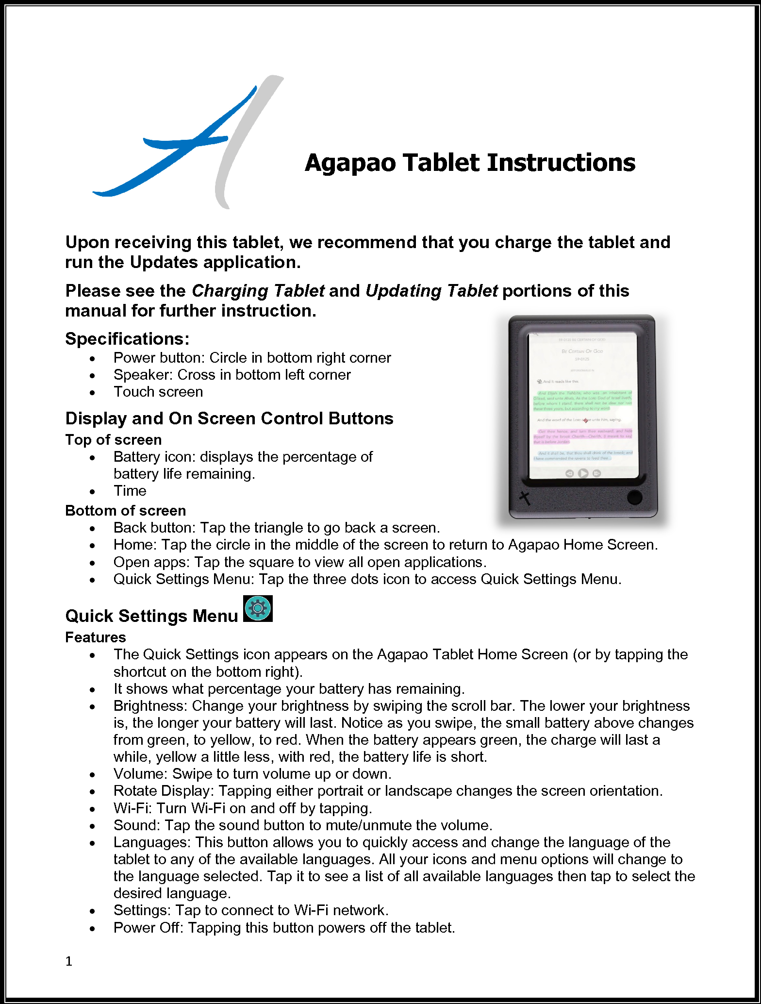 Voice of God Recordings AGAPAO Rugged Android Tablet User Manual