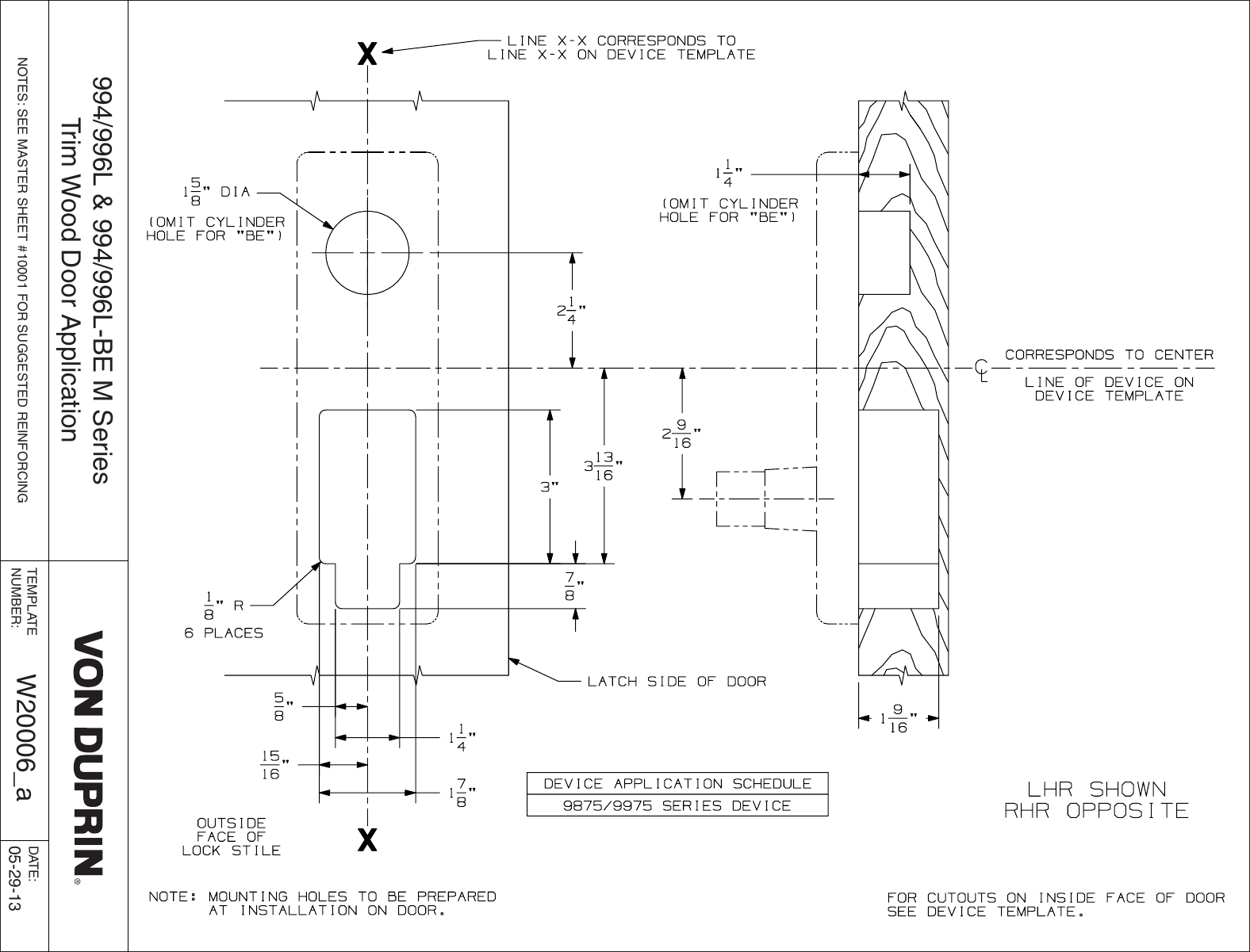 Von Duprin VON ExitDevices 994 996 w20006 994 996L BE M Series Wood Door 108811