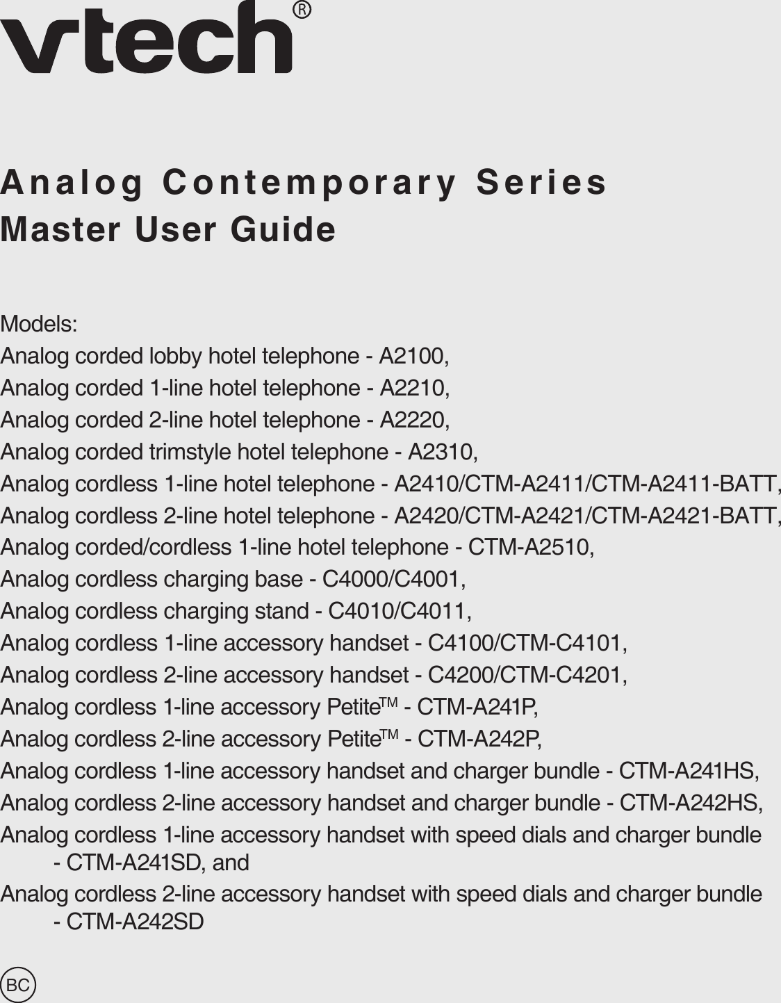 Vtech Ctm A2421 Batt Silver And Black Users Manual