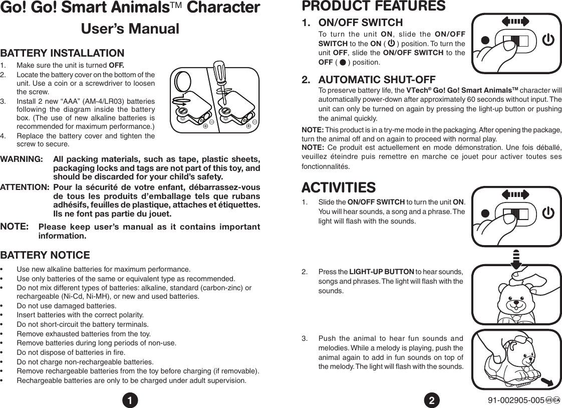 Vtech Go Smart Animals Tiger Owners Manual