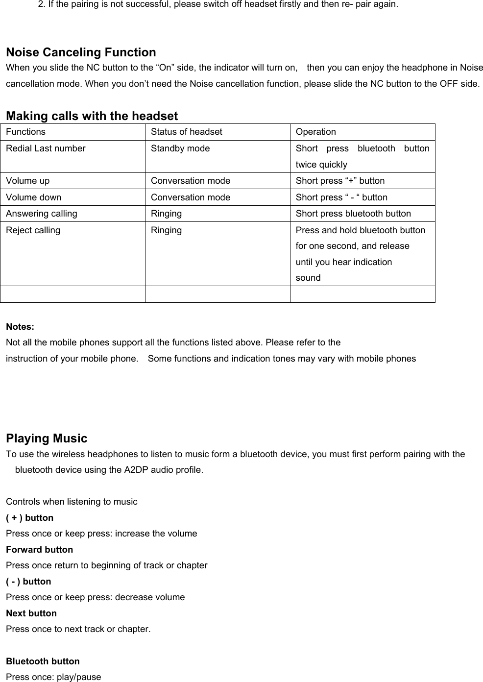 Vtsonic VT-H88 Bluetooth Headphone User Manual