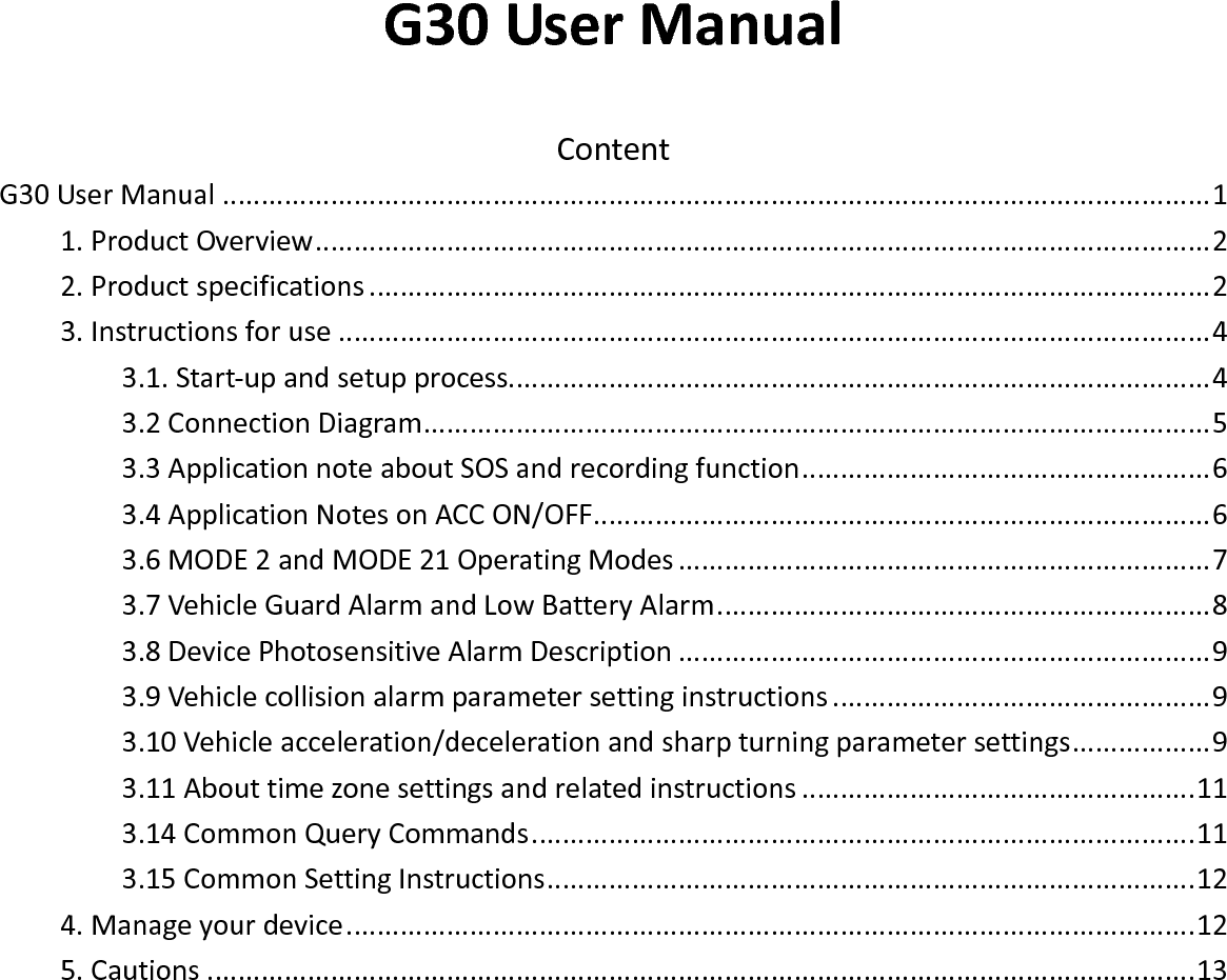 WANWAY DIGITAL TECHNOLOGY G30 GPS Tracker User Manual
