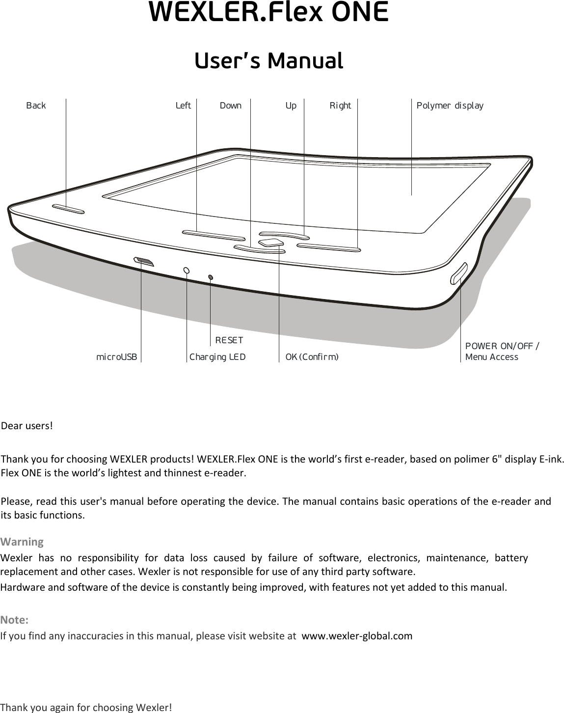 WEXLER FLEXONE E-Book User Manual