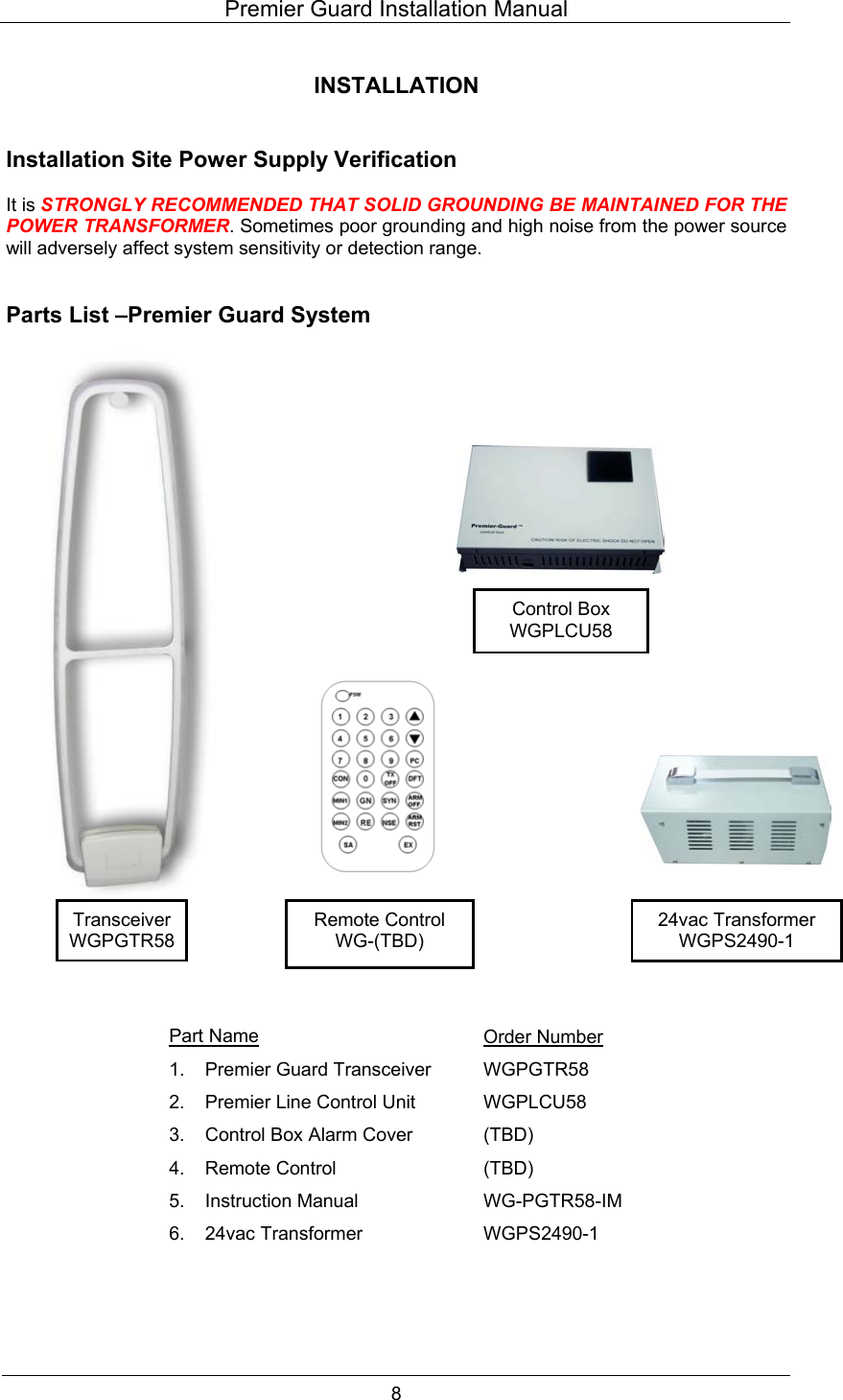 WG security WGPPTR58 EAS System User Manual Manual Premier Guard 011306A