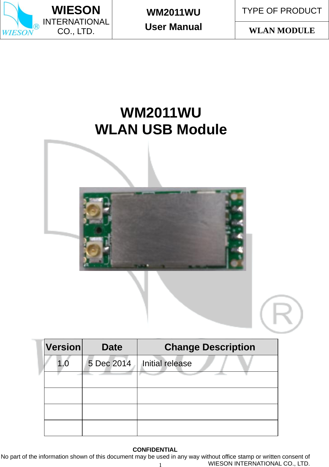 WIESON WM2011WU WLAN USB Module User Manual WM2011WU