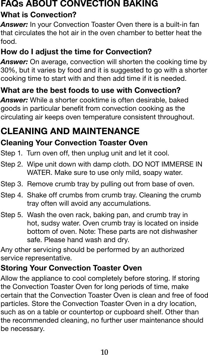 Waring Tco650 Users Manual Convection Toaster Oven Insruction Booklet