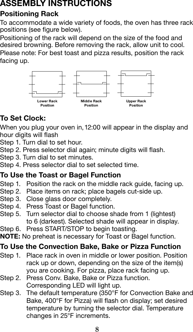 Waring Tco650 Users Manual Convection Toaster Oven Insruction Booklet